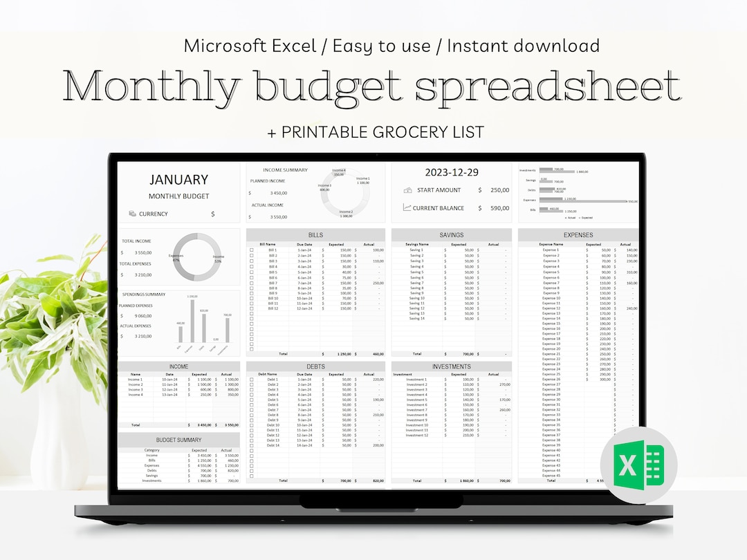 Monthly Budget Template for Excel, Personal Finances Tracker ...