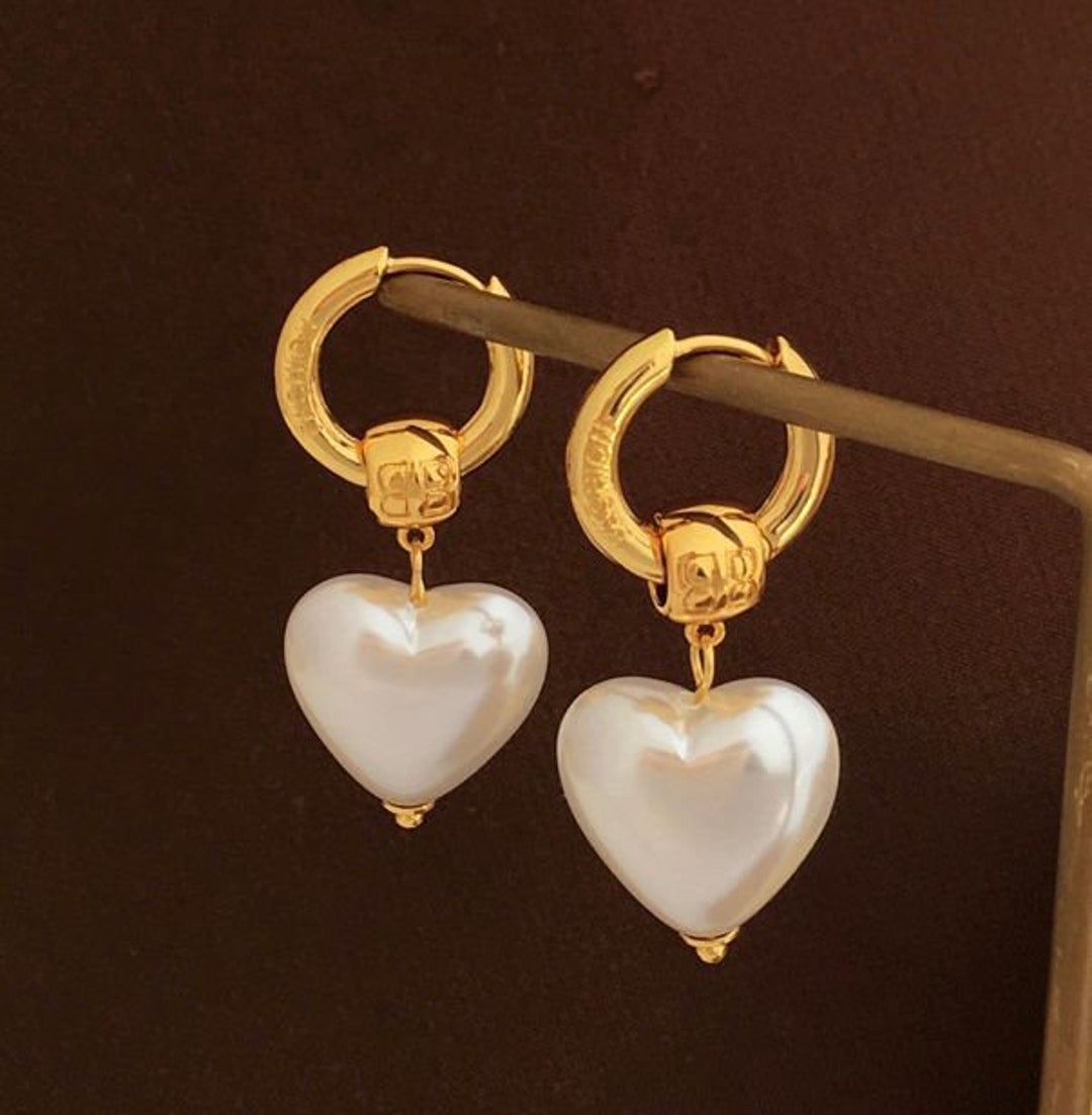 Heart Huggie Hoop Earrings, Heart-shaped Drop Earrings, Gold Plated ...