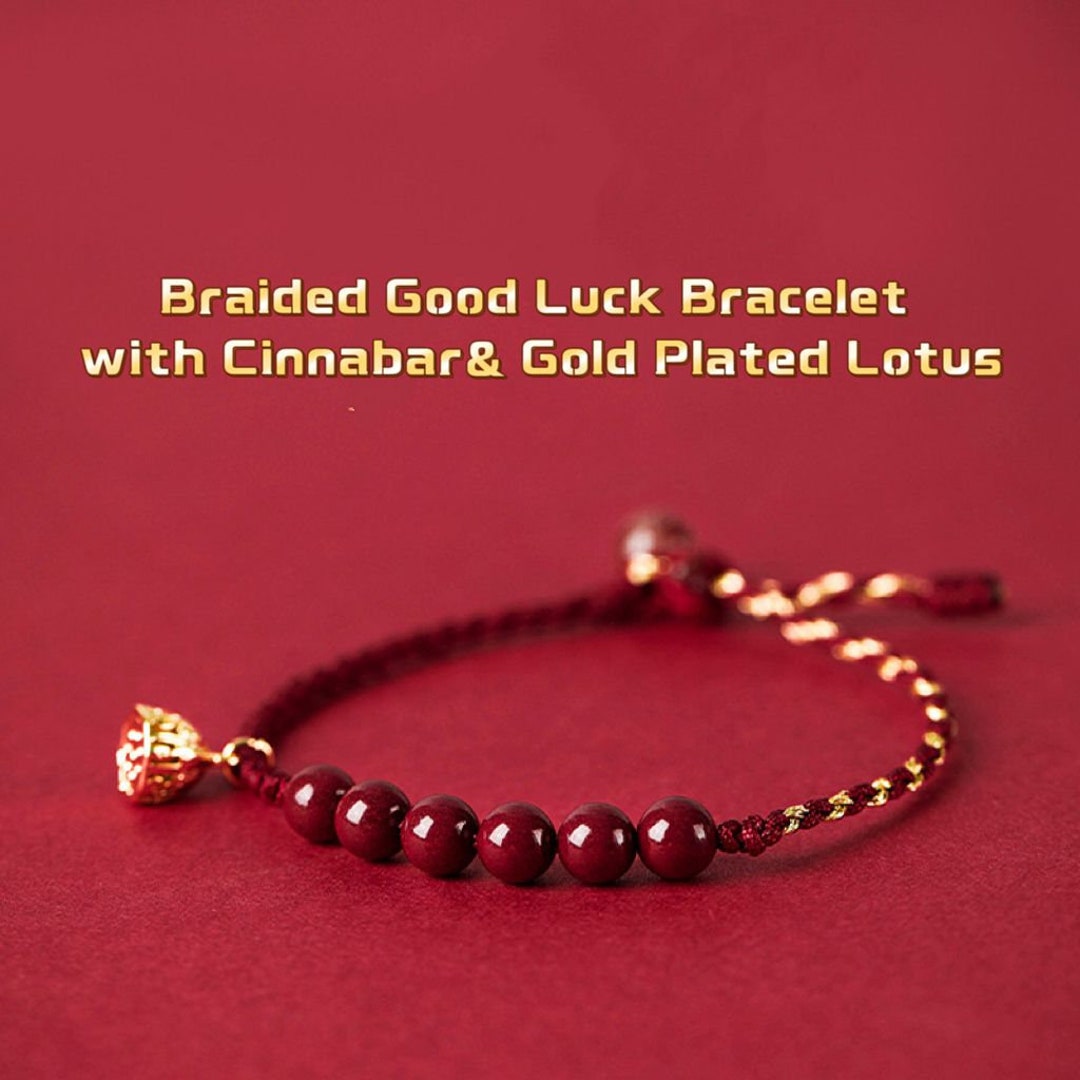 Handmade Braided Red String Lucky Bracelet With Cinnabar and Gold ...