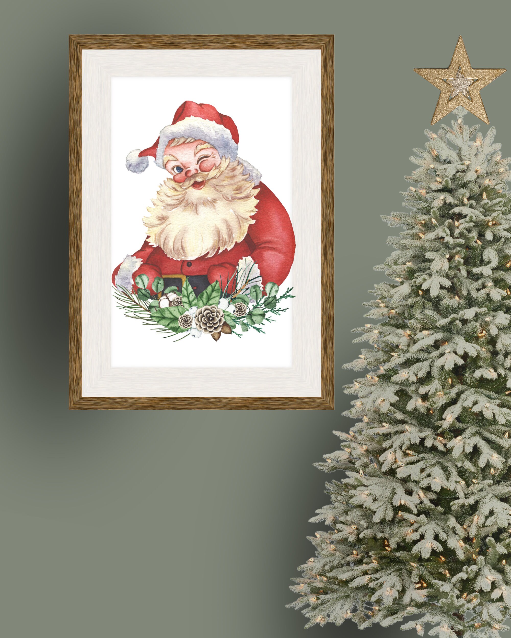 Printable Christmas Wall Art, Santa Print, Vintage Xmas Holiday Art ...