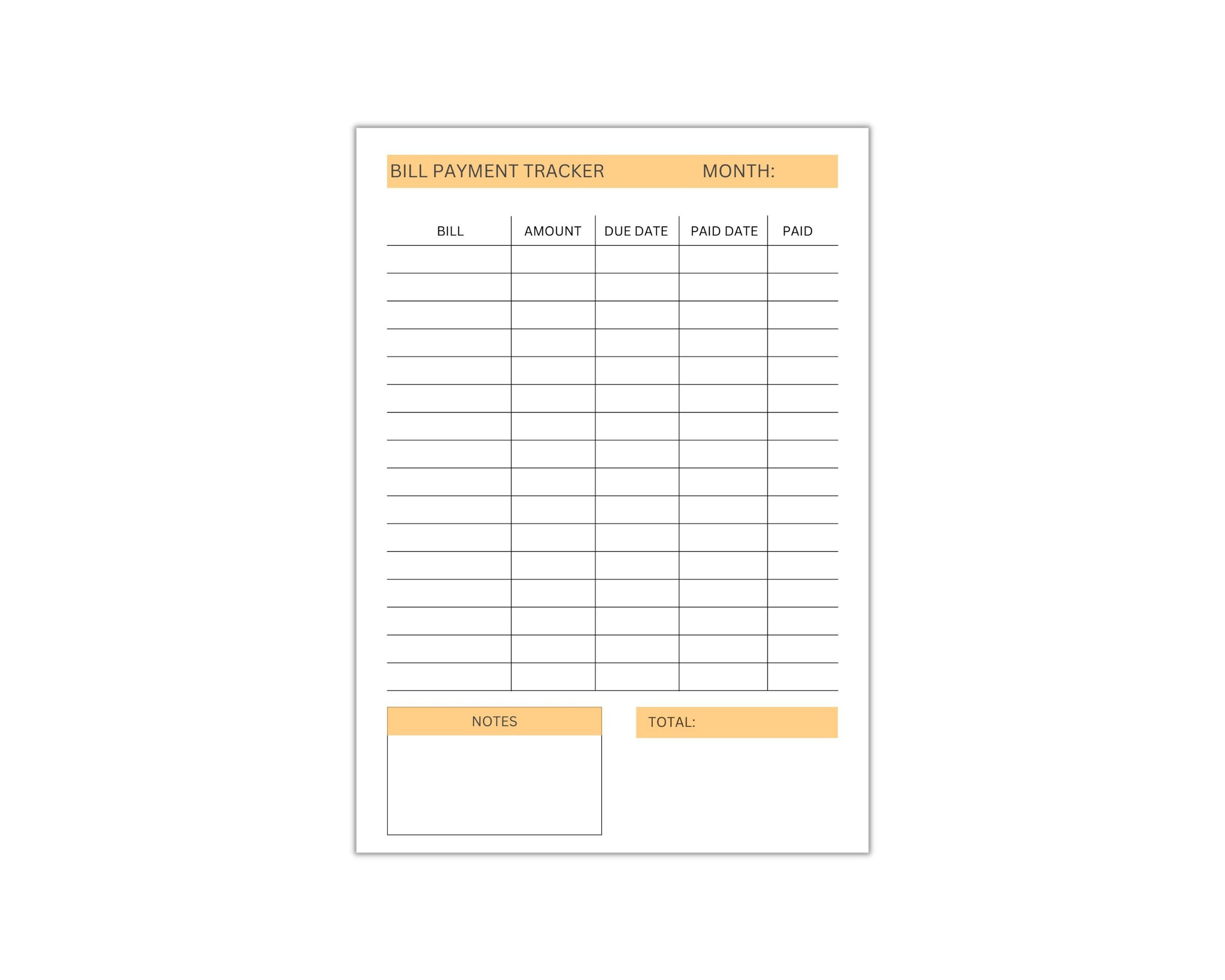 Printable Bill Payment Tracker Log, Paying Bills Checklist - Monthly ...