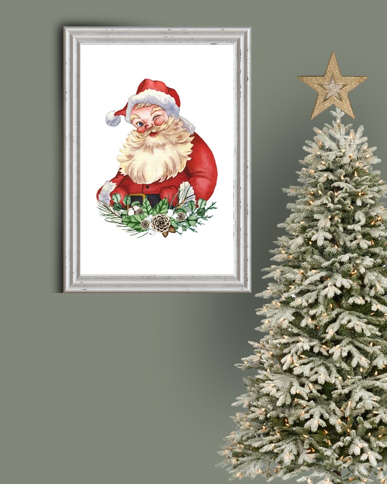 Printable Christmas Wall Art, Santa Print, Vintage Xmas Holiday Art ...