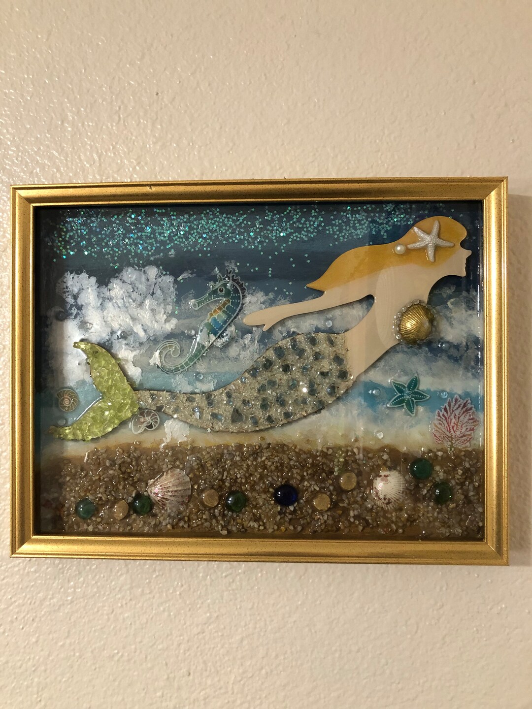 Mermaid Glass Covered Pictured Frame Handmade - Etsy