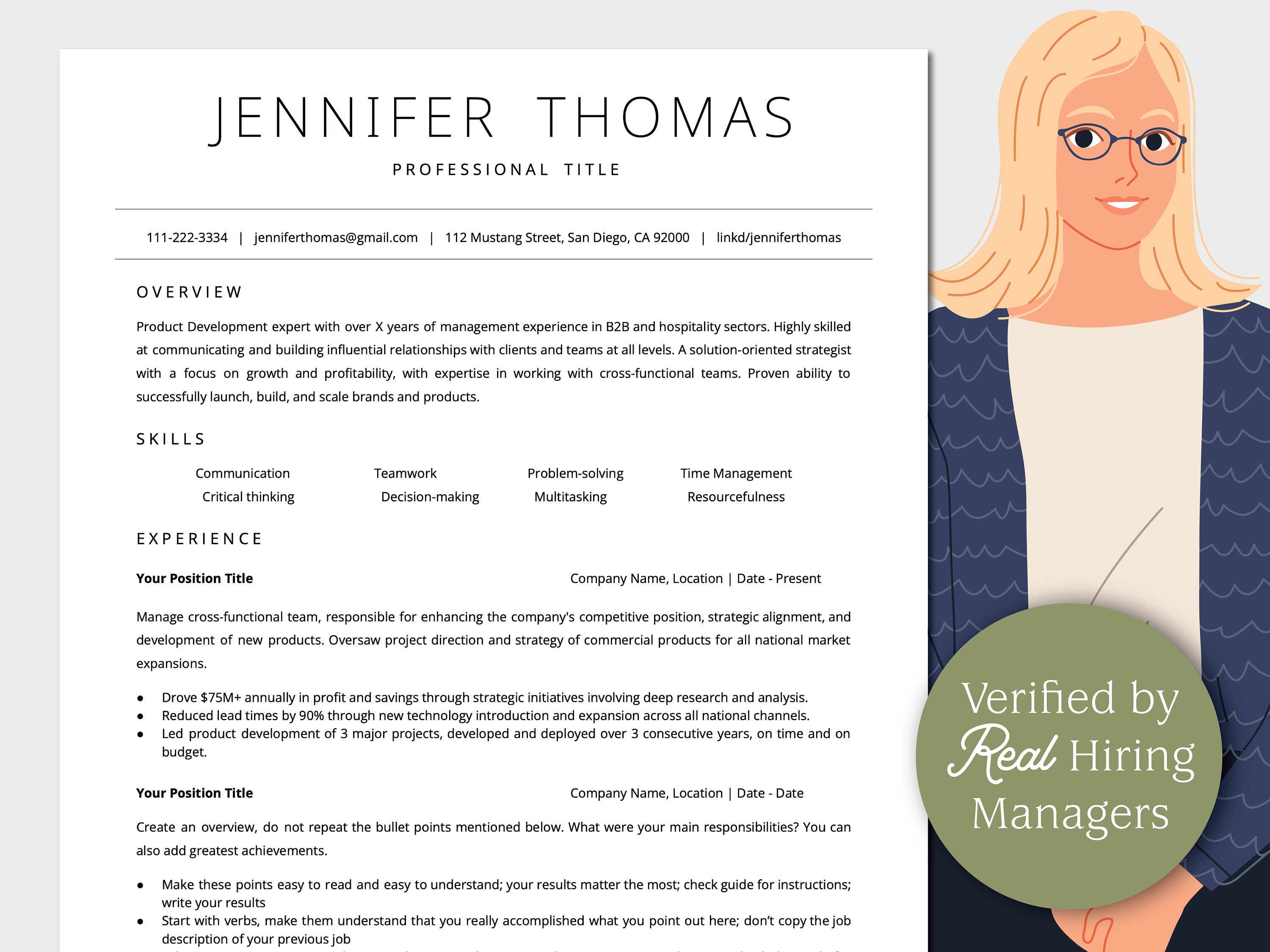 CV Template, Executive Resume Template for Google Docs, Word, Apple ...