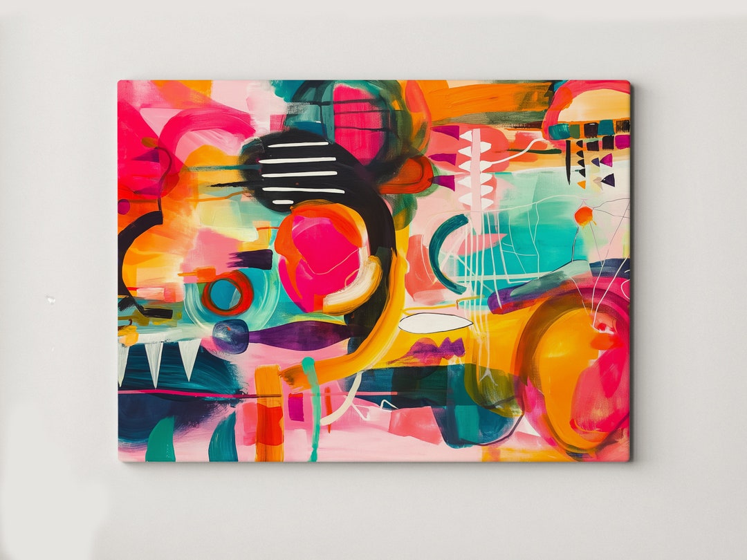 Colourful Abstract Print, Canvas Poster Funky Multicolour Abstract Art ...