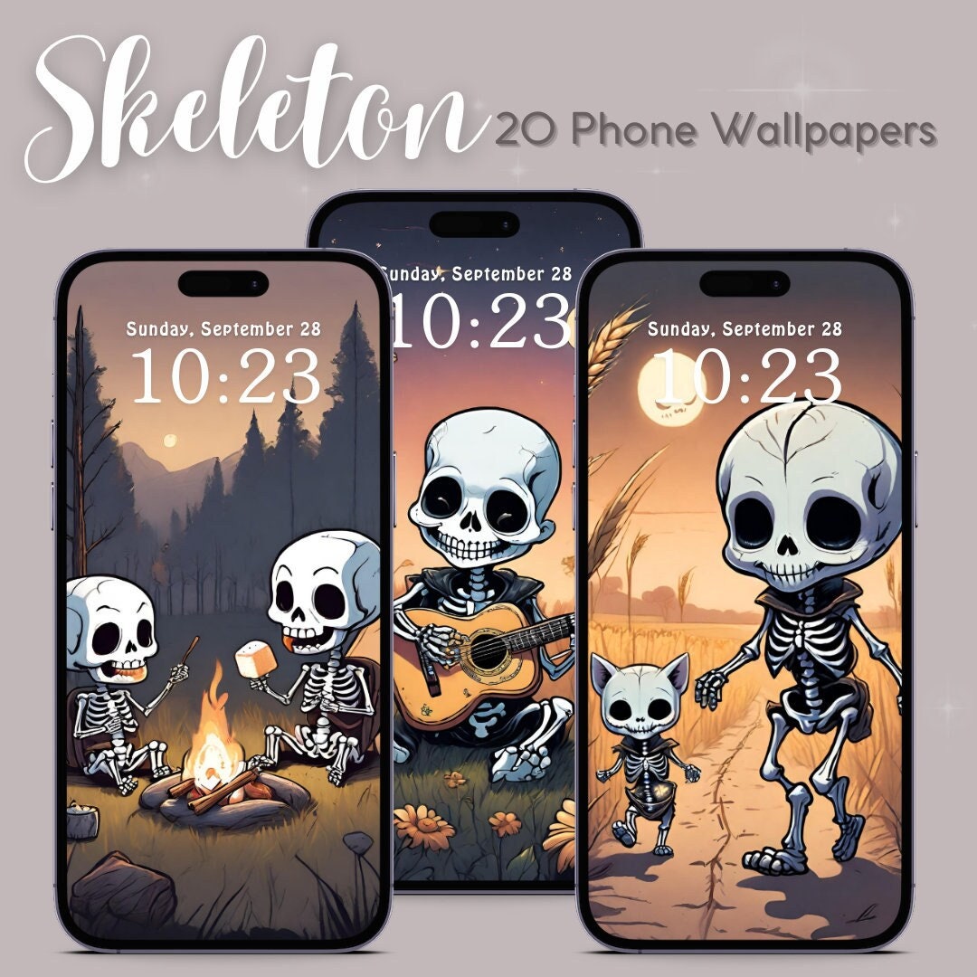 Cute Skeleton Phone Wallpapers Halloween Wallpaper iPhone - Etsy