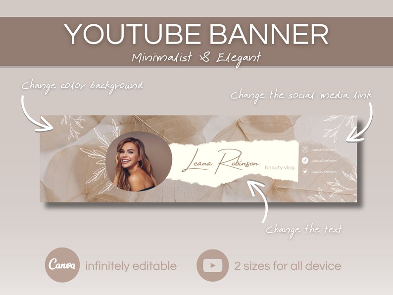 Minimalist Youtube Banner for Vlog, Travel, and Makeup Tutorials Dual ...
