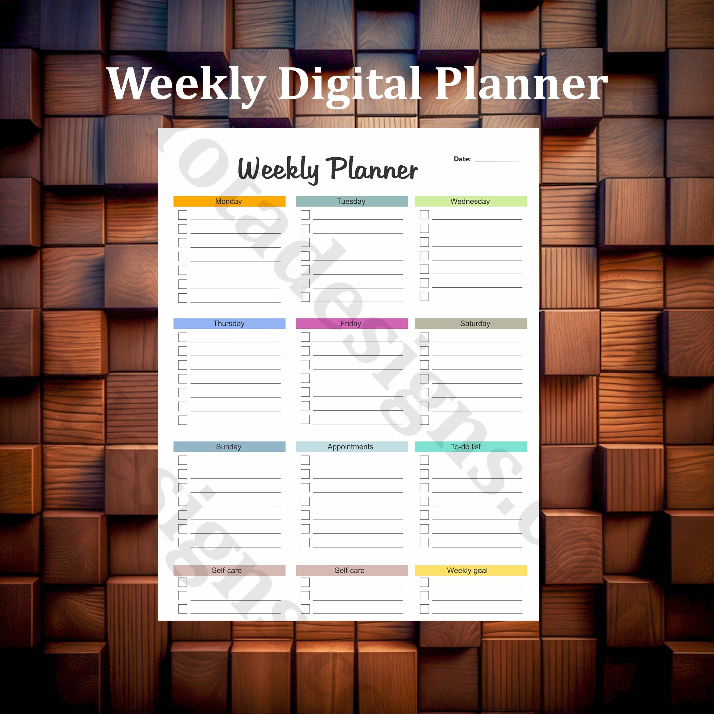Printable Planner, Digital Weekly Planner, One Planner Page, Time ...