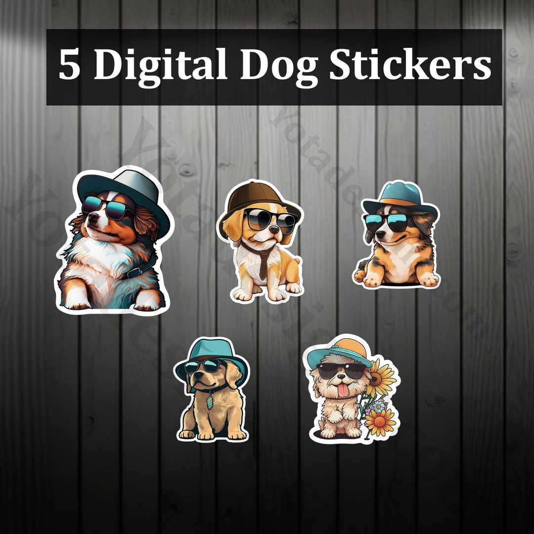 Digital Dog Sticker Bundle, 5 Cute Dog Sticker, High Quality, Animals ...