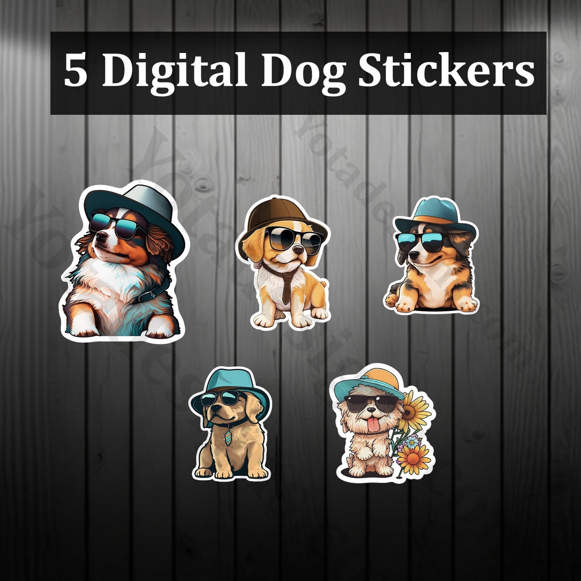Digital Dog Sticker Bundle, 5 Cute Dog Sticker, High Quality, Animals ...