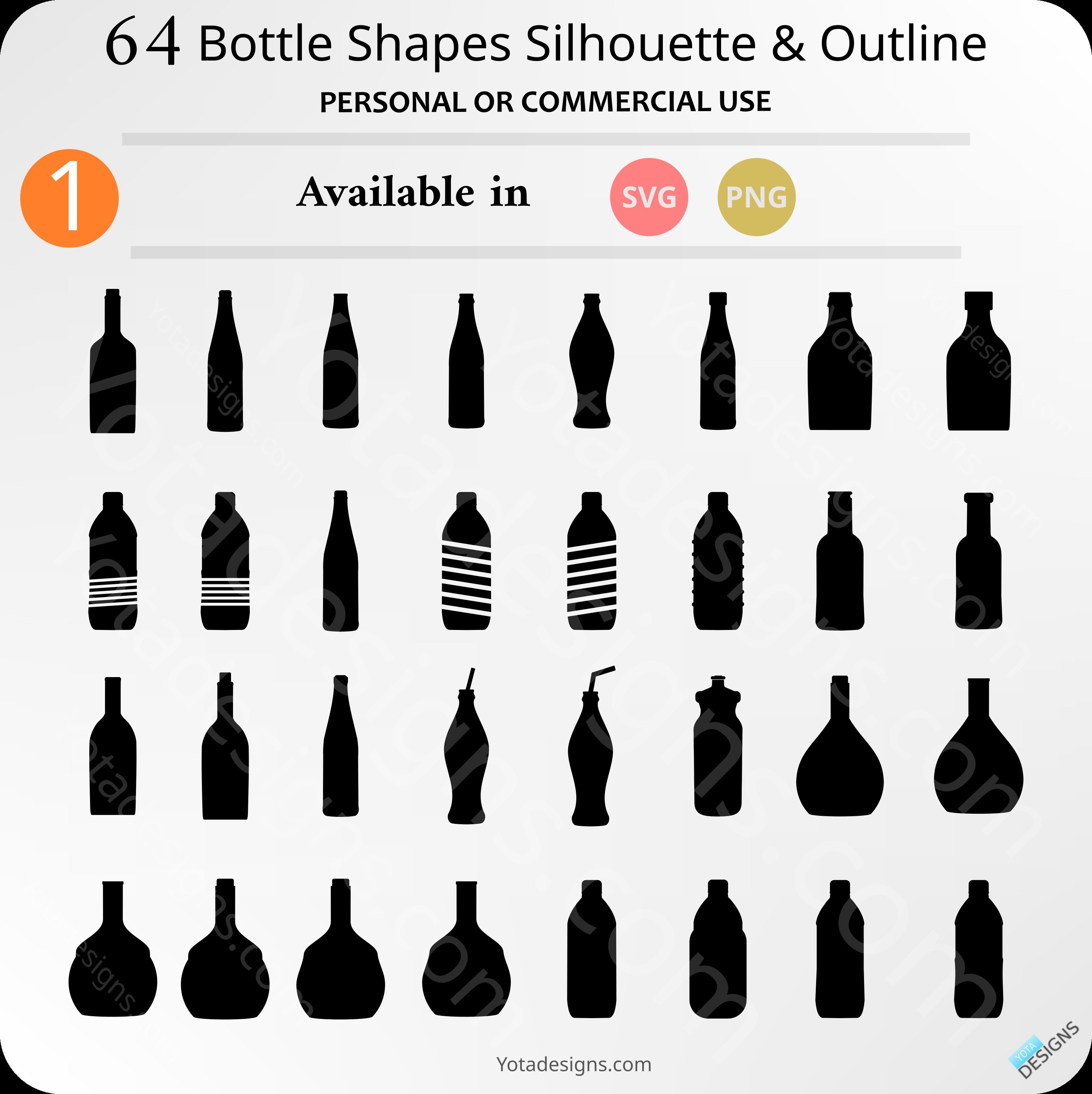 Basic Shape SVG Bundle, 64 Bottles Silhouette and Outlines, Svg Files ...