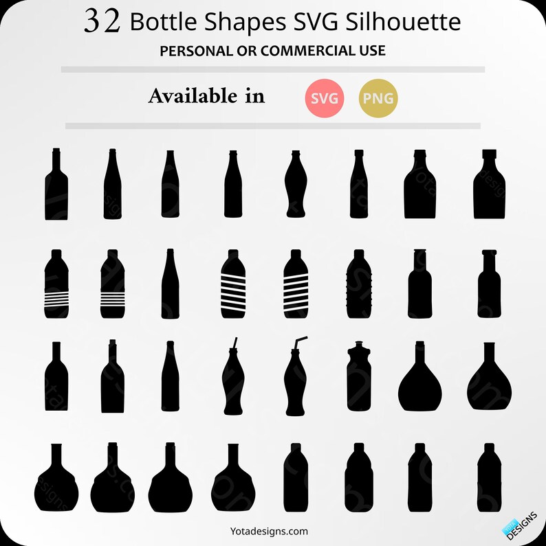 Archivos SVG 32 silueta de formas de botella PNG Clip art - Etsy México