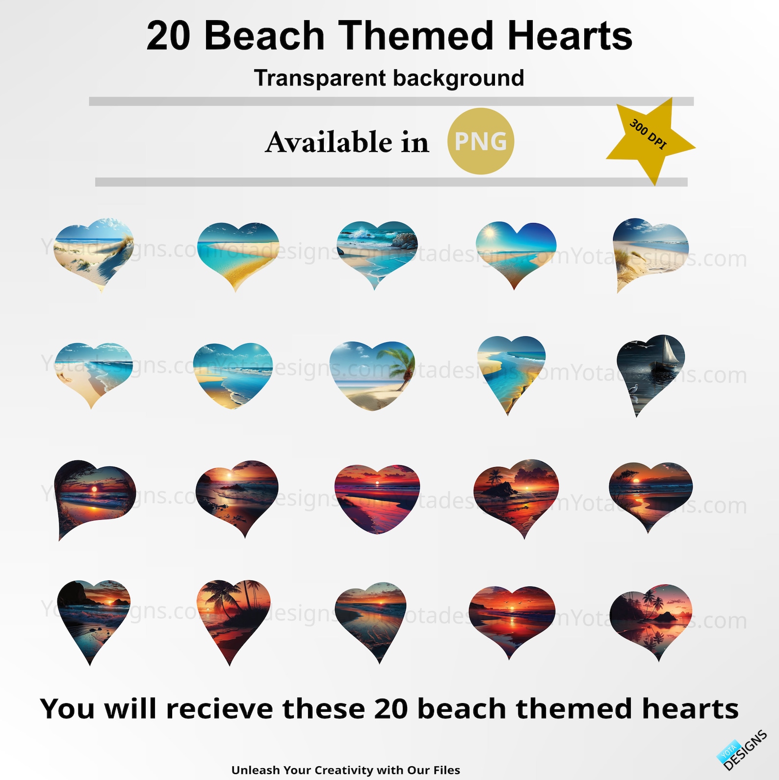 20 Beach Themed Hearts Bundle, Day Sunset and Evening Ocean Heart ...