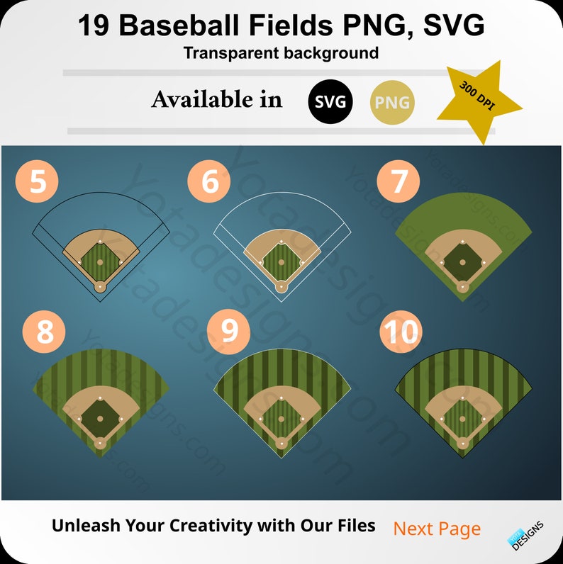 Baseball Field SVG Bundle, PNG, 19 Different Designs, Digital Design ...