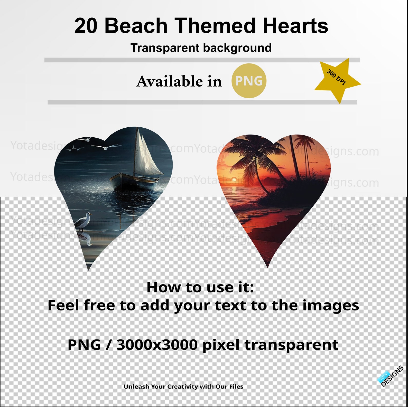 20 Beach Themed Hearts Bundle, Day Sunset and Evening Ocean Heart ...