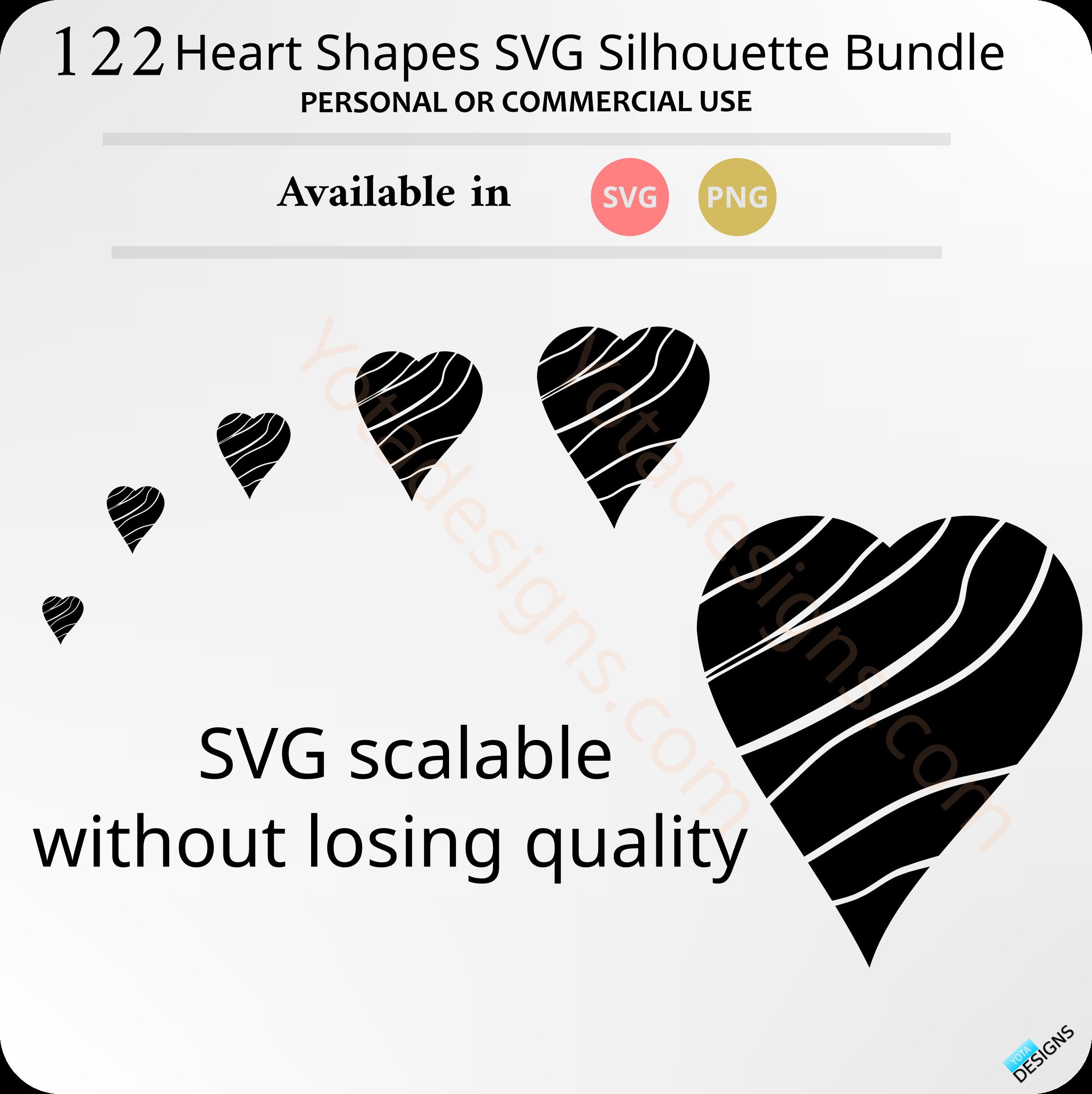 SVG Bundle, 122 SVG Heart Shapes Silhouette, Png, Svg Files, Valentine ...