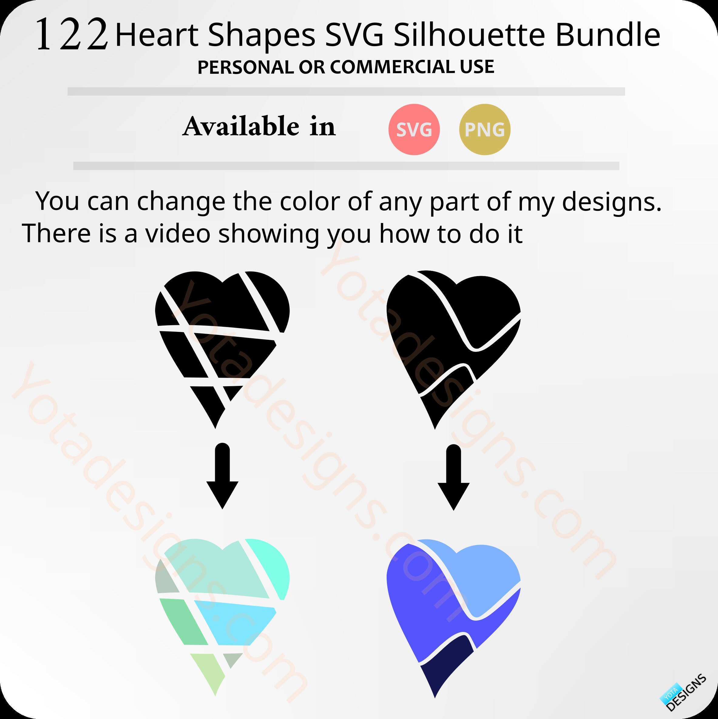 SVG Bundle, 122 SVG Heart Shapes Silhouette, Png, Svg Files, Valentine ...