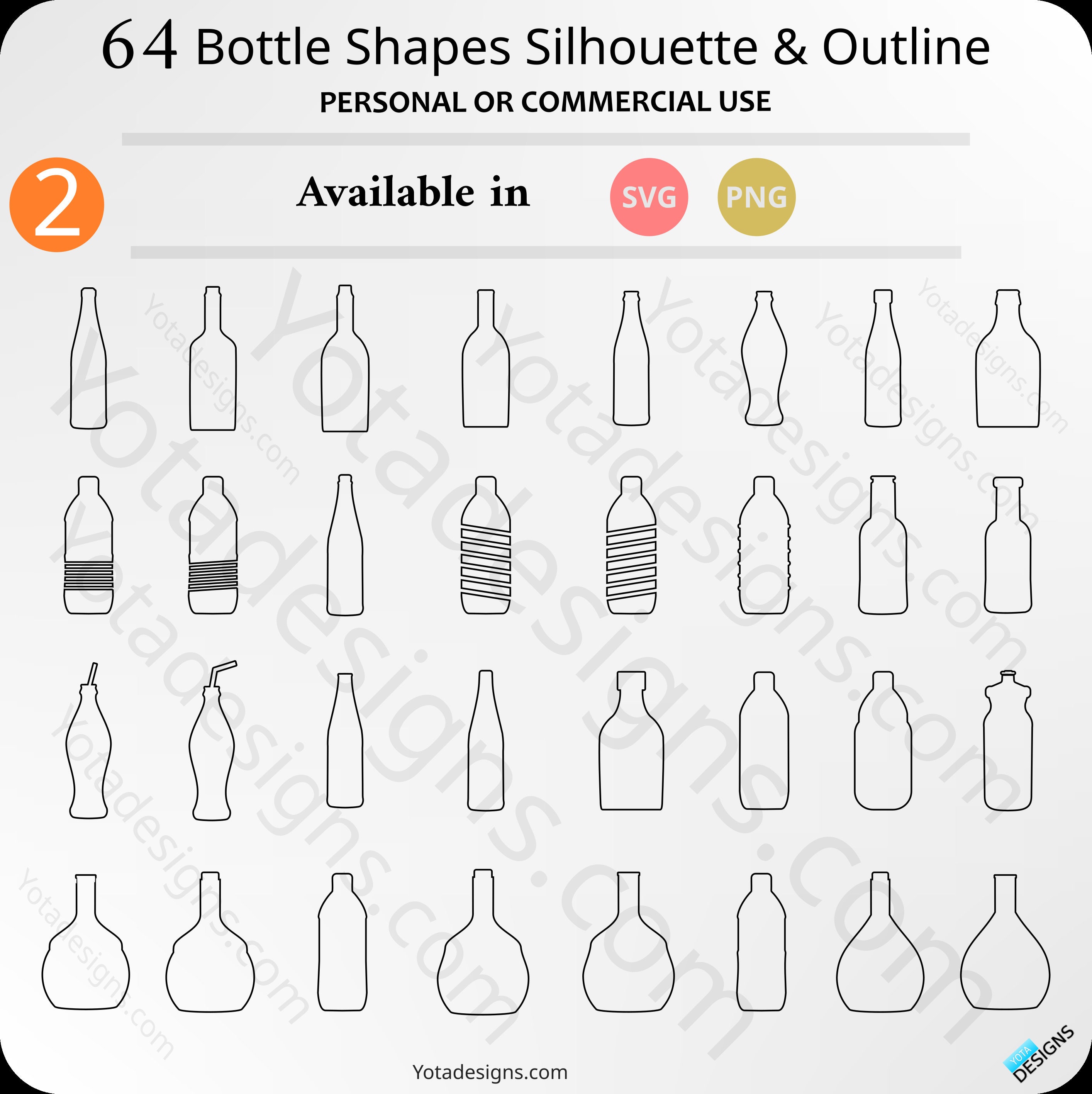 Basic Shape SVG Bundle, 64 Bottles Silhouette and Outlines, Svg Files ...