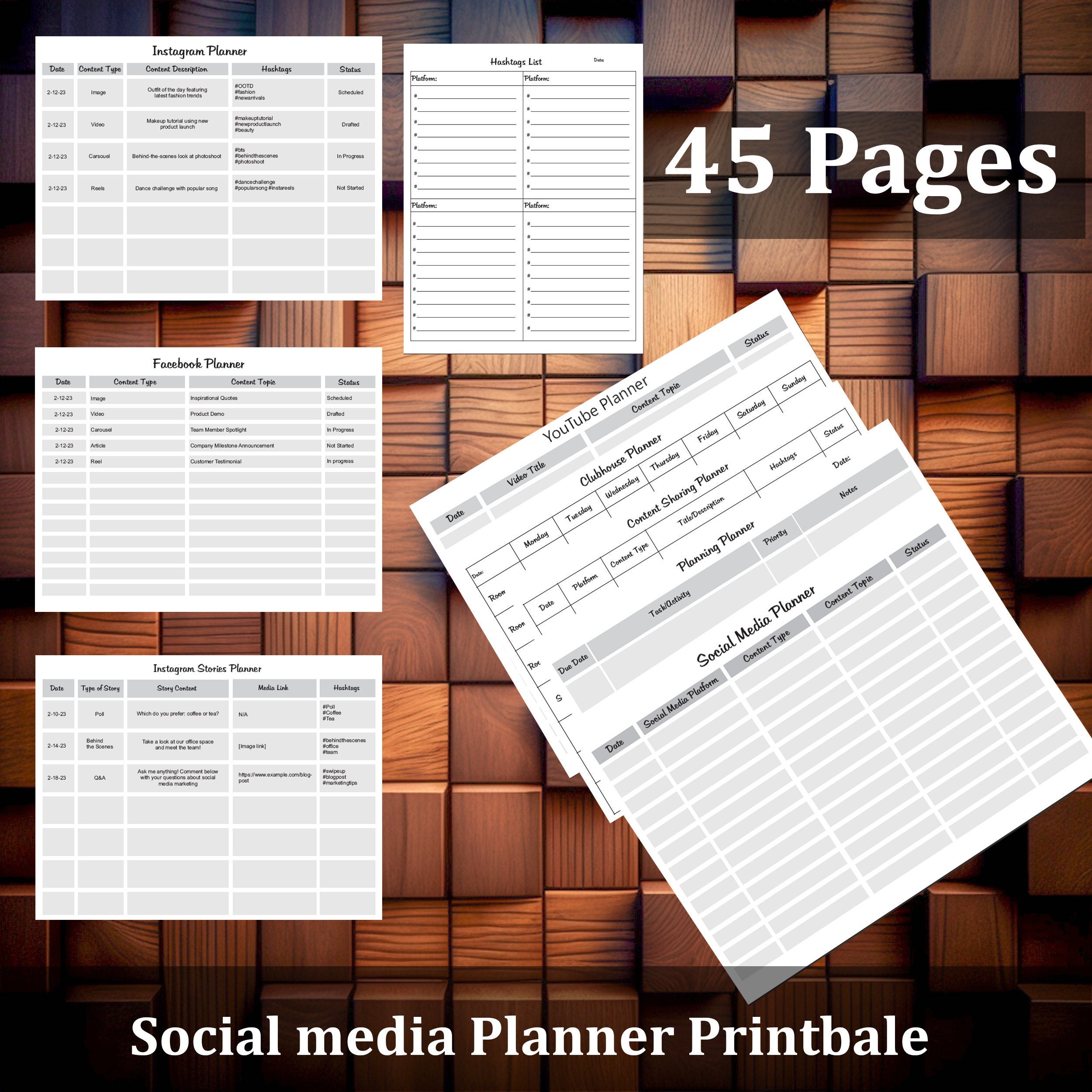 Social Media Printable Planner Bundle 2023, 45 PDF, Instagram, Tiktok ...