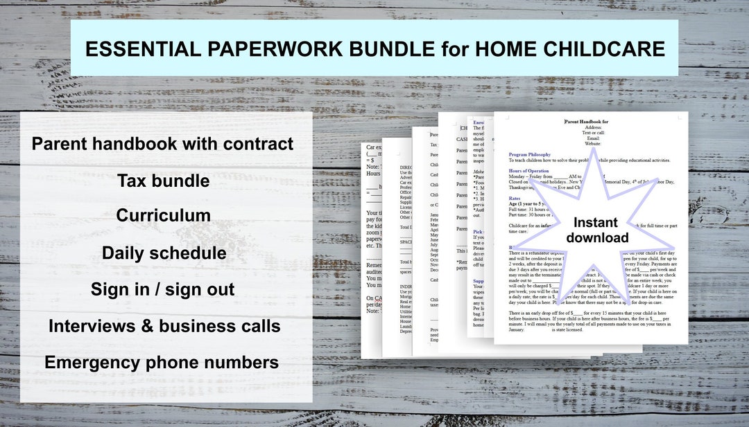 Essential Paperwork Bundle for Home Childcare, Parent Handbook, Daycare ...