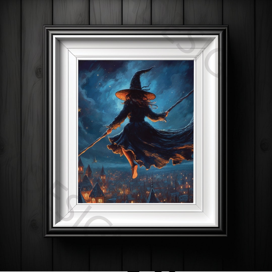 Mystical Witch Soaring Above the City, Witch PNG,ART, Halloween, Ai ...