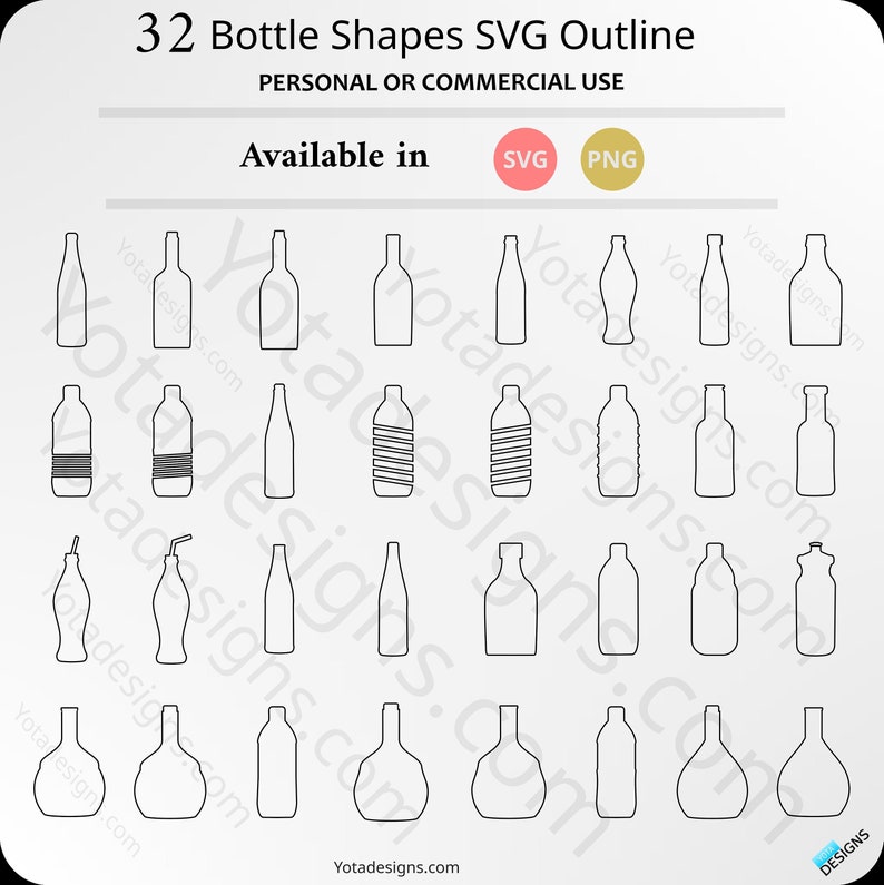 SVG Files, 32 Bottle Shapes SVG Outline, PNG, Clip Art, Svg Bundle ...
