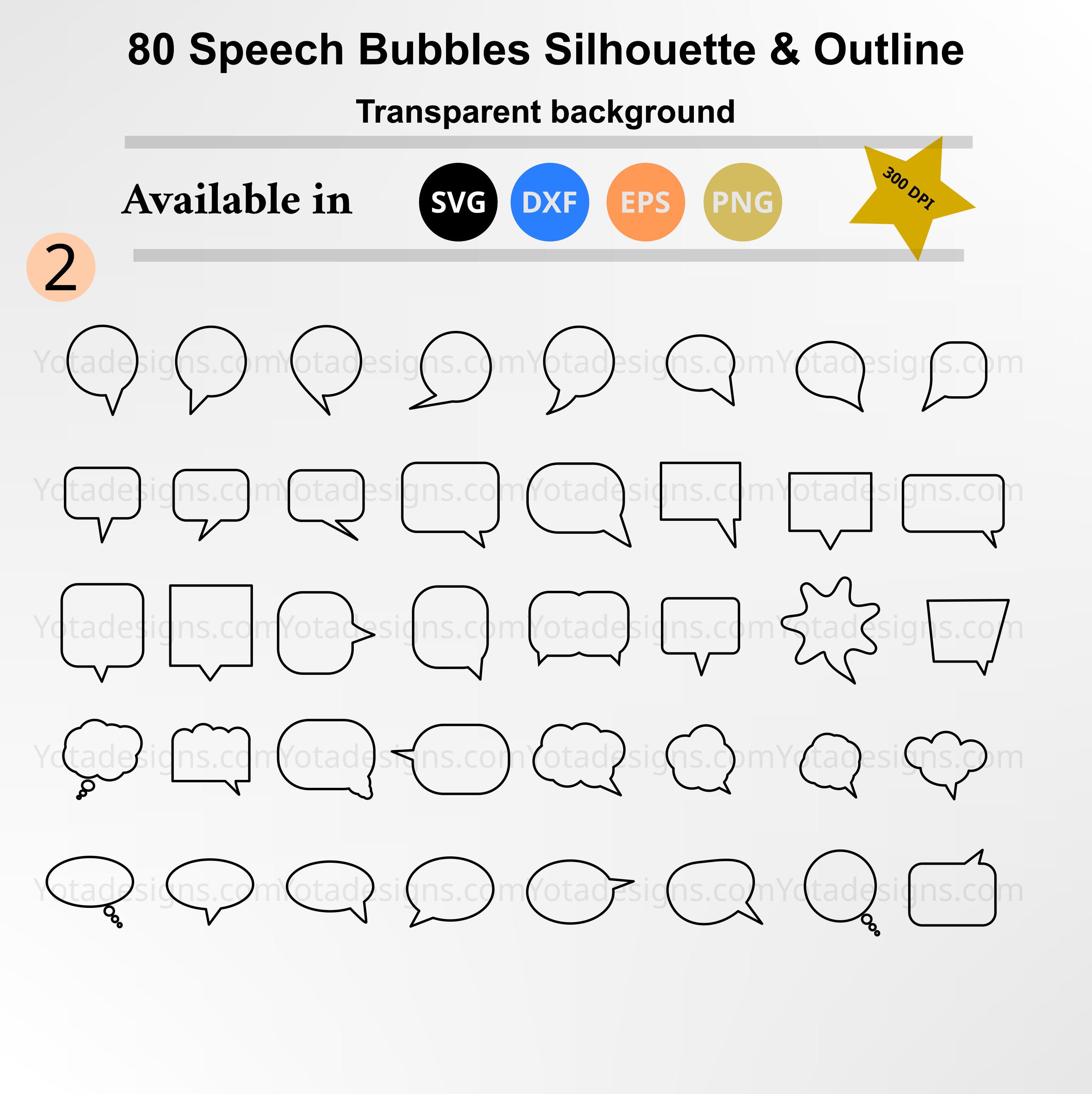 80 Speech Bubble Svg Bundle, Png, Dxf, Png, Bubble Silhouette and ...
