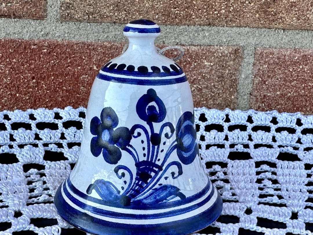 Unique Hand-painted Ceramic Bell With Beautiful Blue Ornament - Etsy