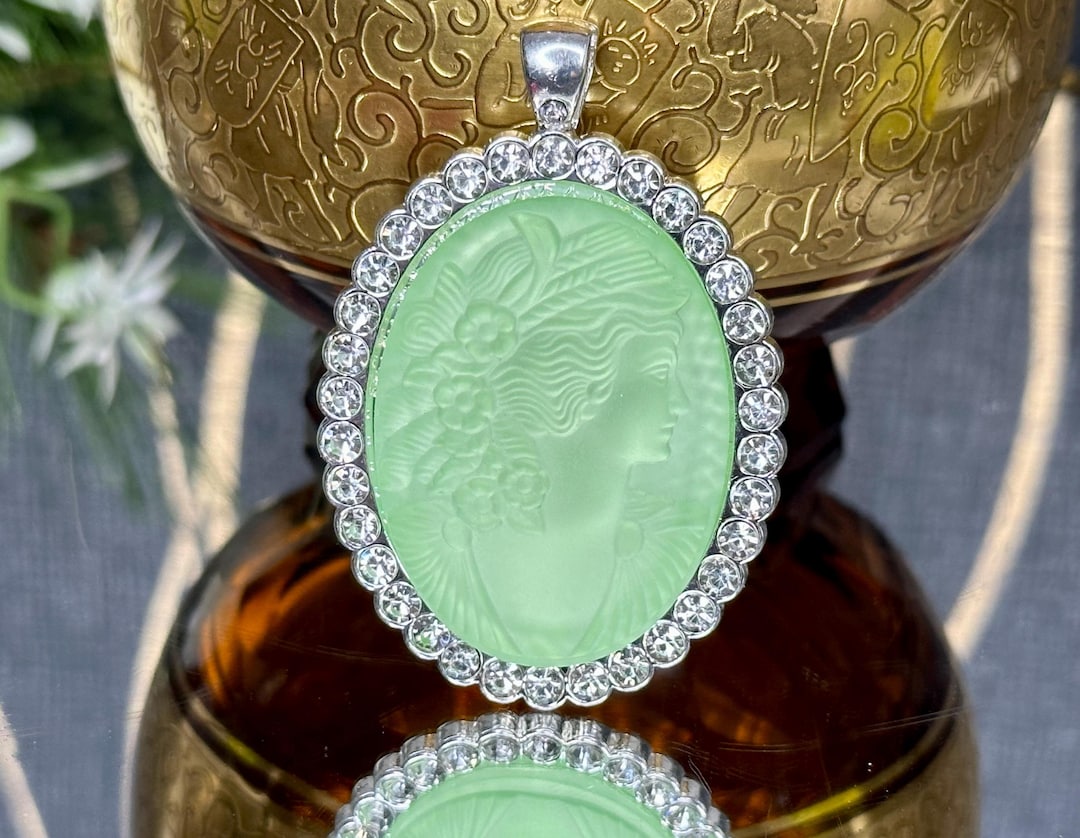 Unique Uranium Glass Cameo Pendant - Handcrafted Glass Jewelry - Etsy