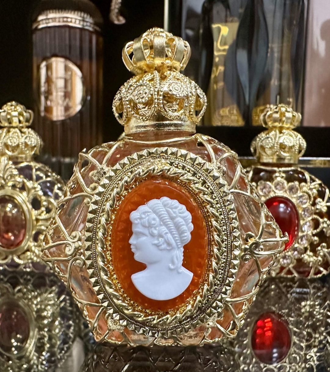 Vintage-inspired Collectible Perfume Bottle With Cameo & Ornate Gold ...