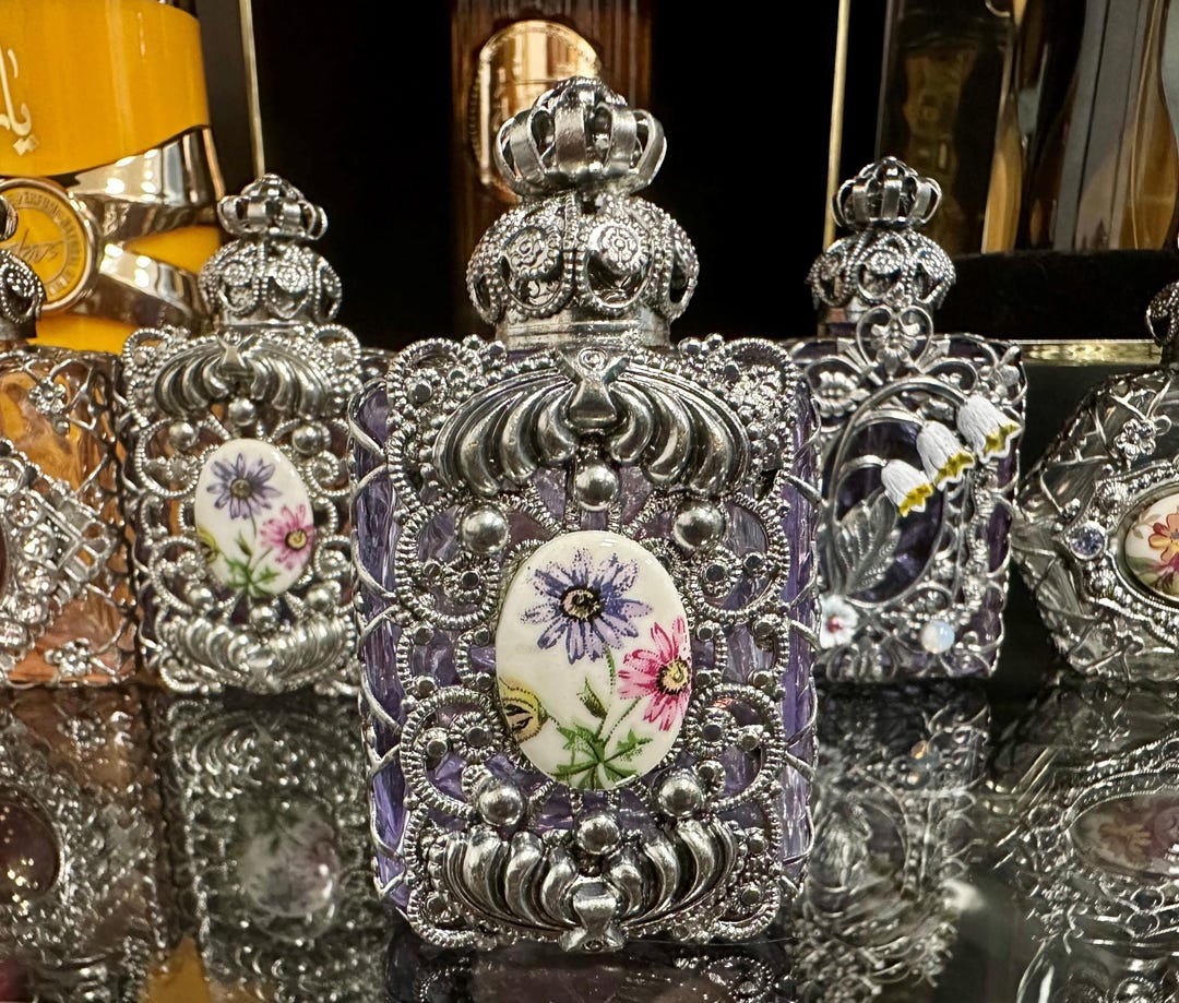 Handcrafted Butter Perfume Bottle in Purple Glass Adorned With Metallic ...