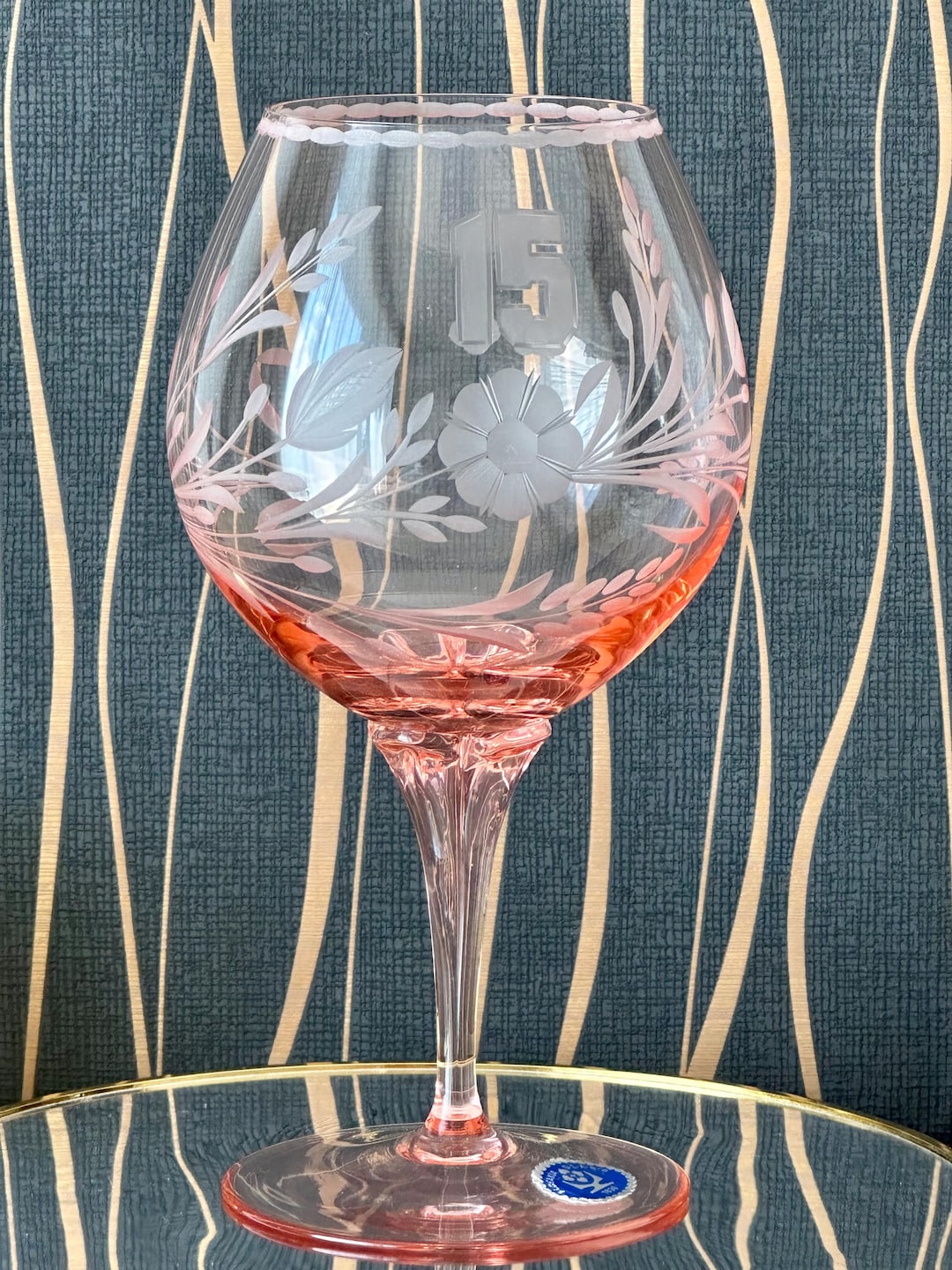Elegant Rare Rose-colored Glass Fougere Wine Glass for 15th Anniversary ...