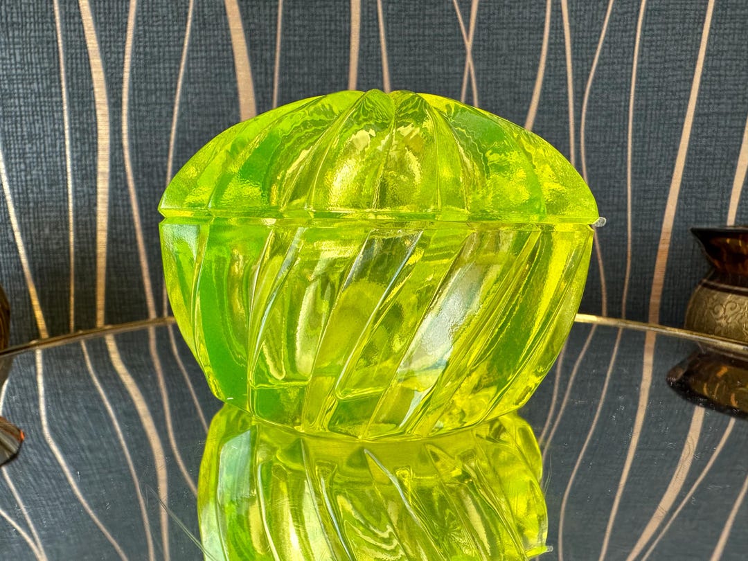 Collectible Radiant Uranium Glass Shell Jar - Beach House Display Piece ...