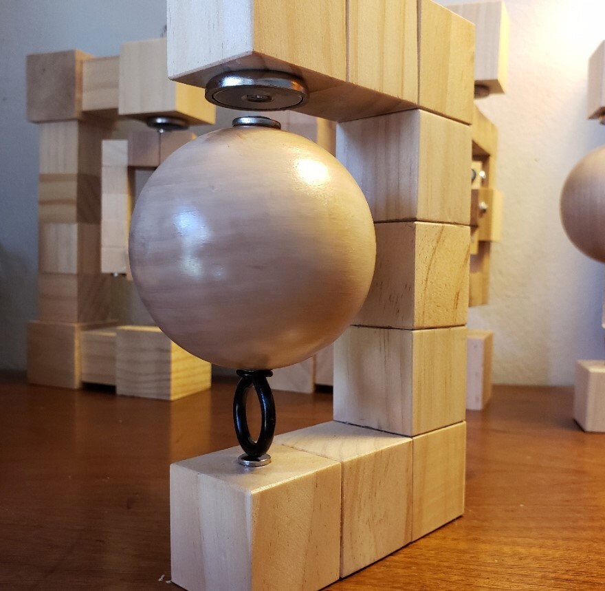 Short Sphere Hand Crafted Sculpture From Wood and Metal, Balanced ...