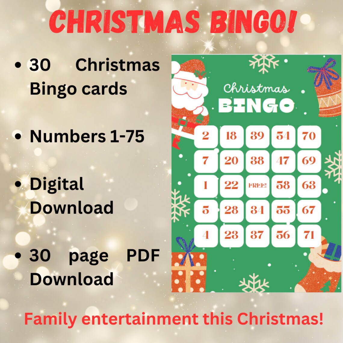 Christmas Bingo Digital Download - 30 Christmas Bingo Cards | Festive ...