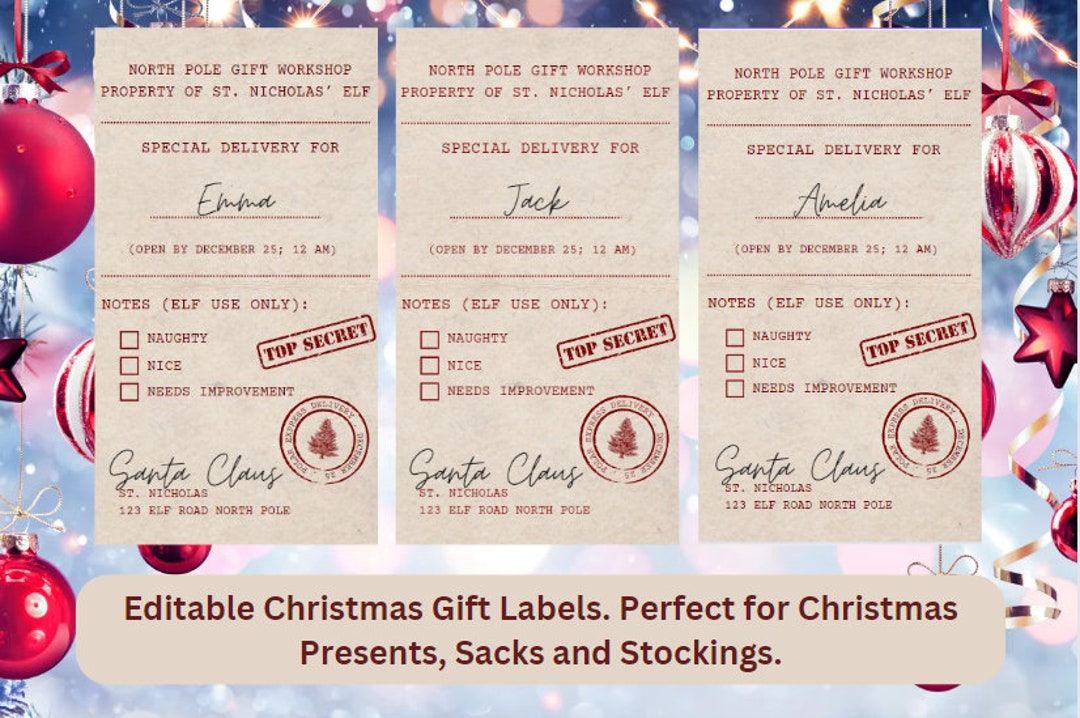 Editable North Pole Christmas Delivery Service Gift Tag Santa's ...