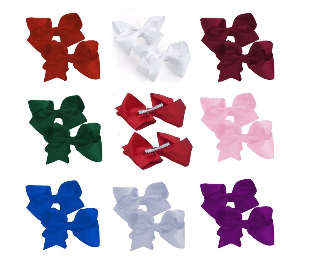 Pair of Coloured Ribbon Style Bow Motif Hair Beak Clips Grips - Etsy