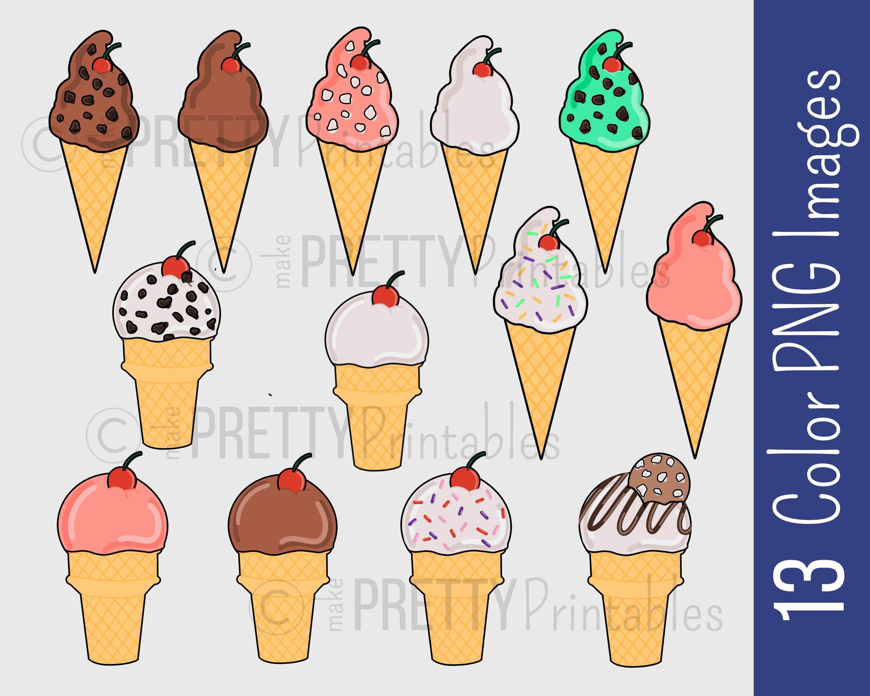 Ice Cream Cones Clip Art - Extended Commercial Use License - PNG Images ...