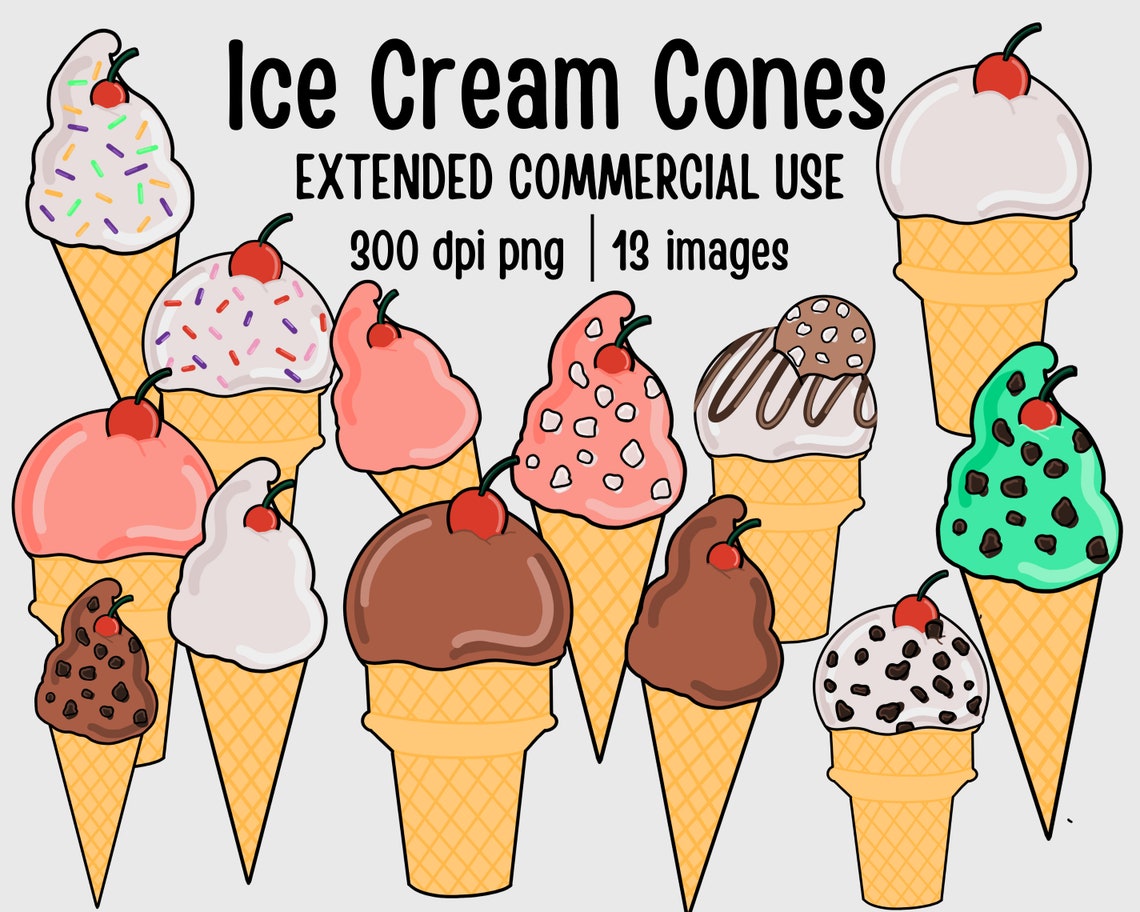 Ice Cream Cones Clip Art - Extended Commercial Use License - PNG Images ...