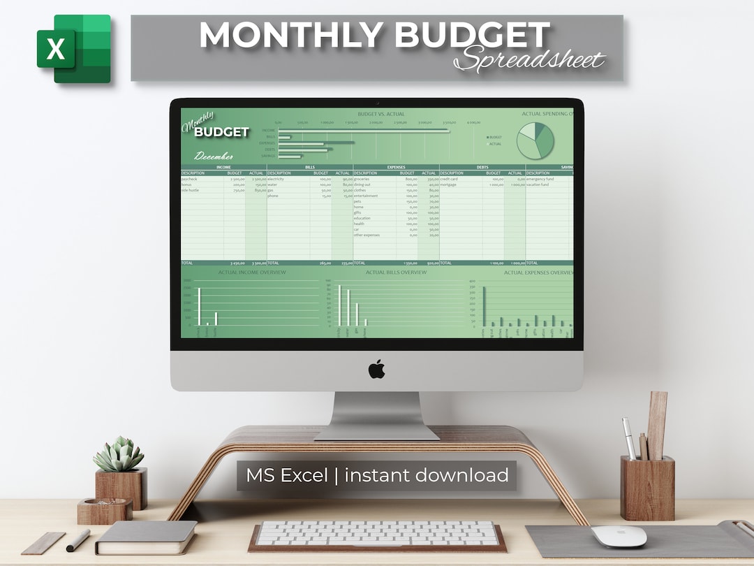 Monthly Budget Spreadsheet Template for Excel, Budget Tracker, Savings ...