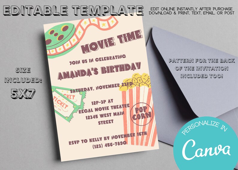 Movie Theatre Birthday Party Invitation - Etsy