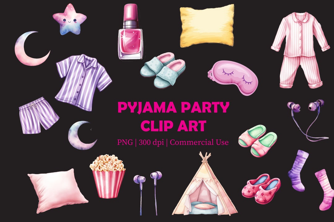 Watercolor Pajama Party, Slumber Party Clipart, Pajama Clipart ...