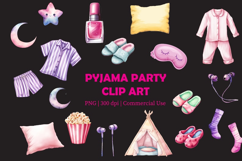 Watercolor Pajama Party, Slumber Party Clipart, Pajama Clipart ...