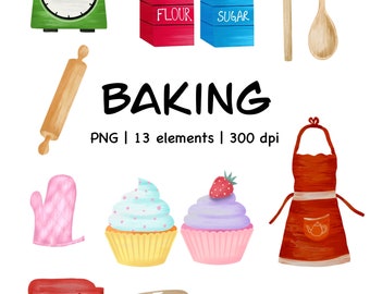 20 Baking Supplies Clipart, Watercolor Baking, Kitchen Utensils ...