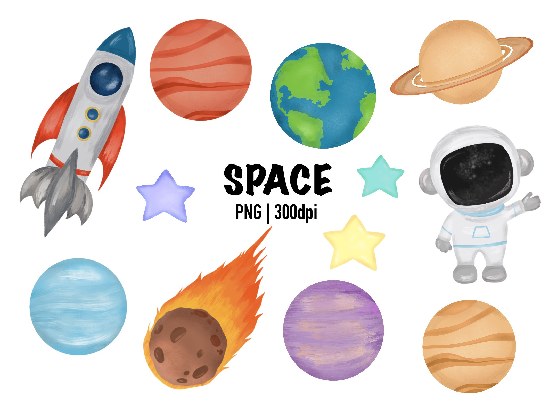 Space Clipart- Outer Space, Rocket, Astronaut, Stars, Planets - Etsy