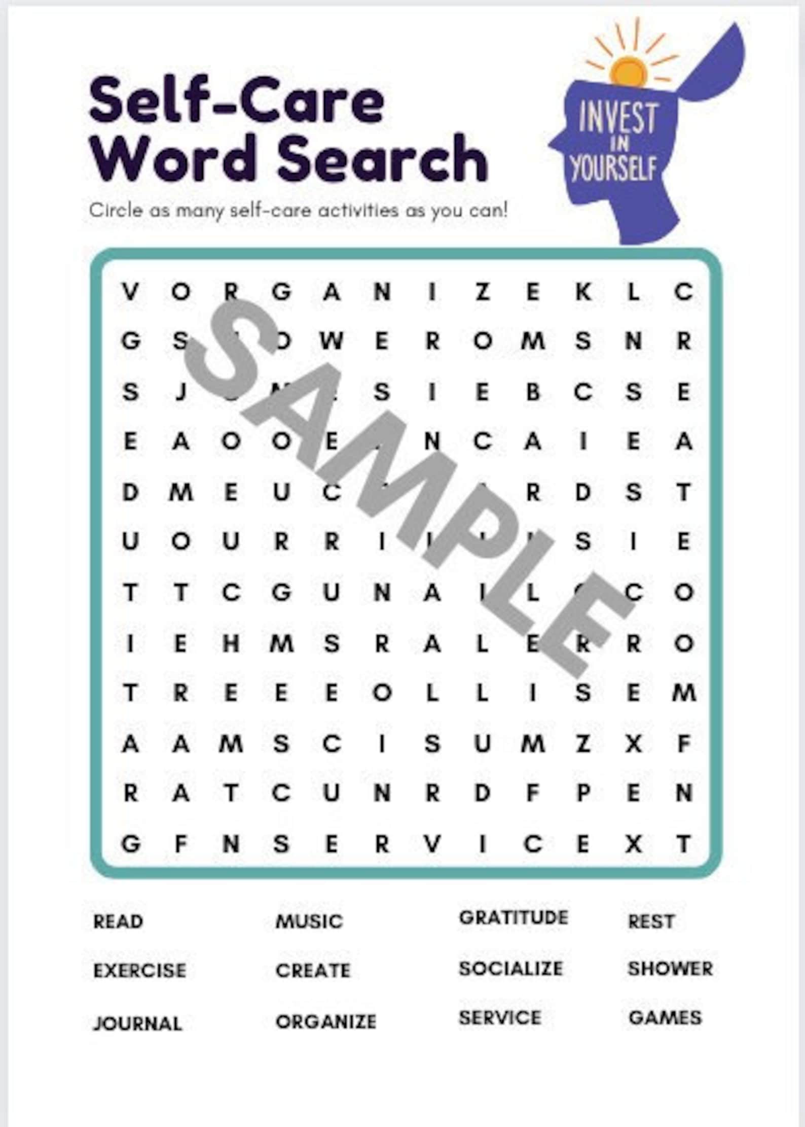 Self-care Word Search - Etsy