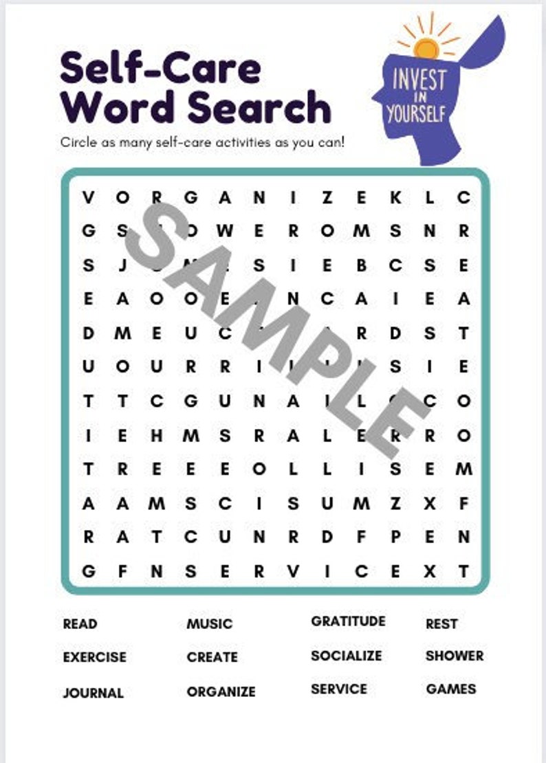 Self-care Word Search - Etsy