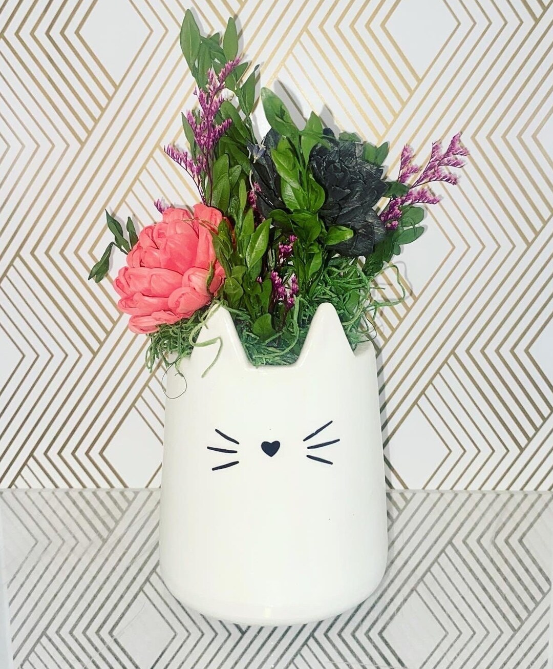 Cat Lady Flower Arrangement | Cat Themed Decor | Sola Wood Flower ...