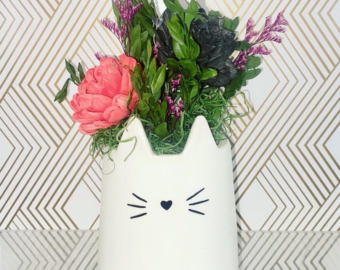 Cat Flower Bouquet, Cat Floral Arrangement, Flower Gift, Silk Flower ...