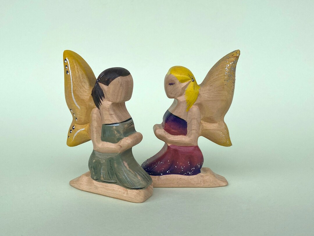 Elf Fairy Doll Wooden Toy, Sitting Girl Pixie, Handmade Fairy Figurine ...